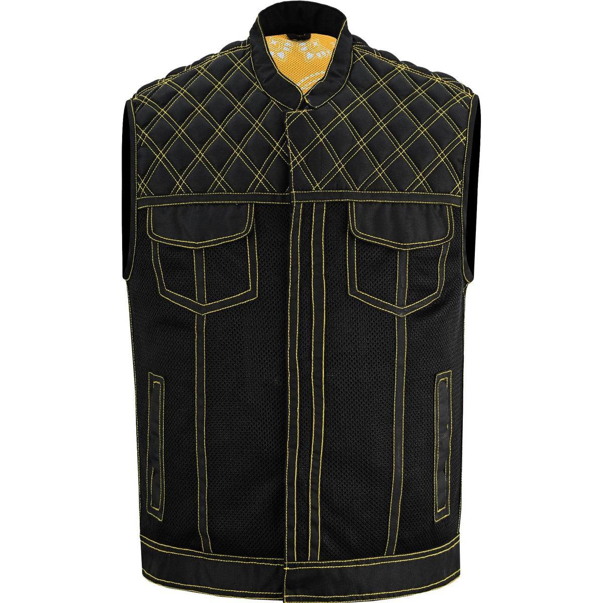 Nitro Rush Men's Black Mesh Textile Vest with Yellow Diamond Stitch ...